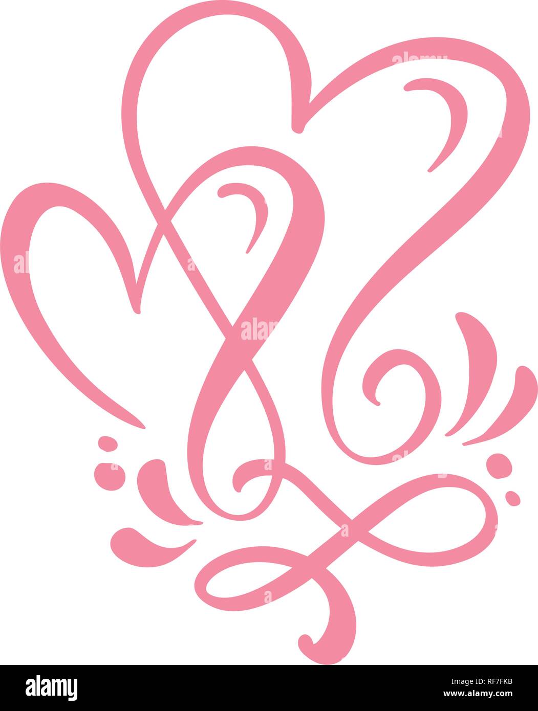 Two lover calligraphic hearts. Handmade vector calligraphy. Decor for ...