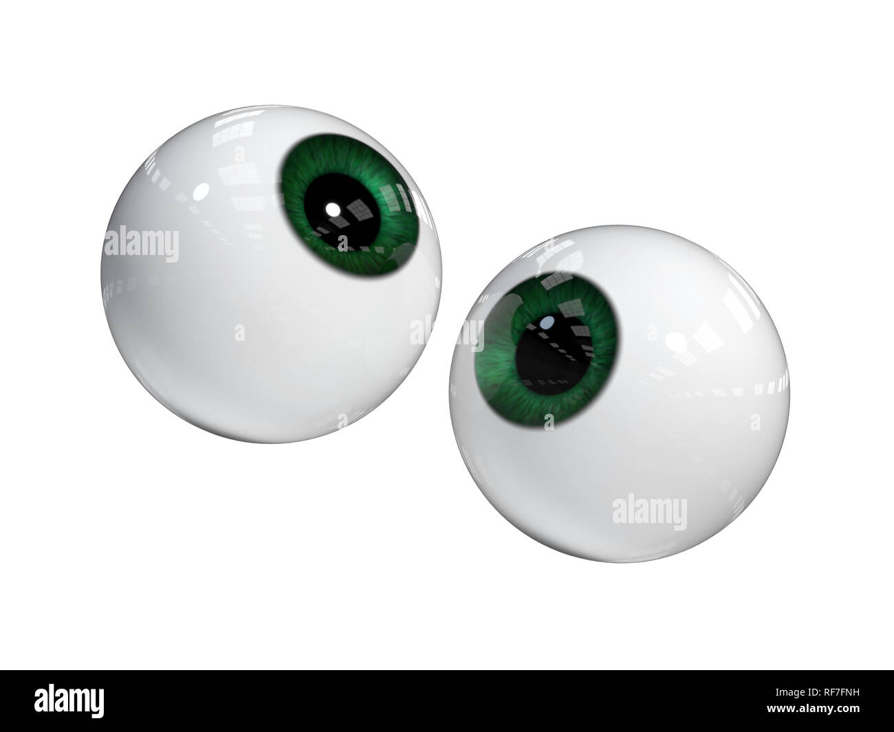two human eyes with green iris, isolated on white background (3d ...