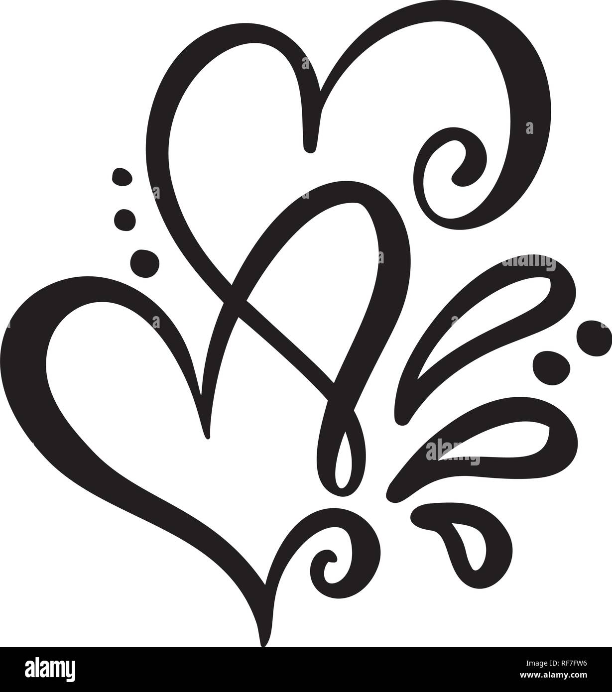 Two lover calligraphic hearts. Handmade vector calligraphy. Decor for ...