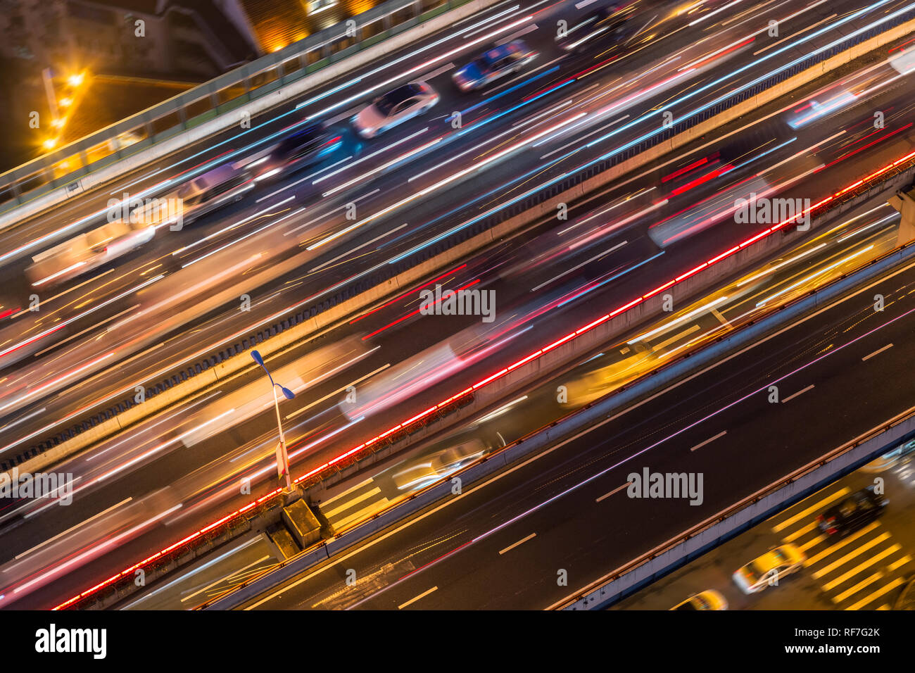 aerial view the overpass at night, shanghai china Stock Photo - Alamy