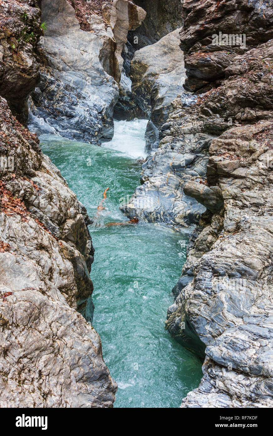 Summer Liechtensteinklamm gorge with stream and waterfalls in Austria ...