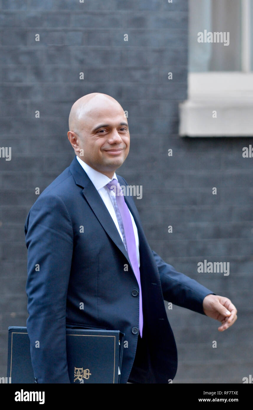 Sajid Javid MP, Home Secretary, leaving Downing Street after a lengthy ...