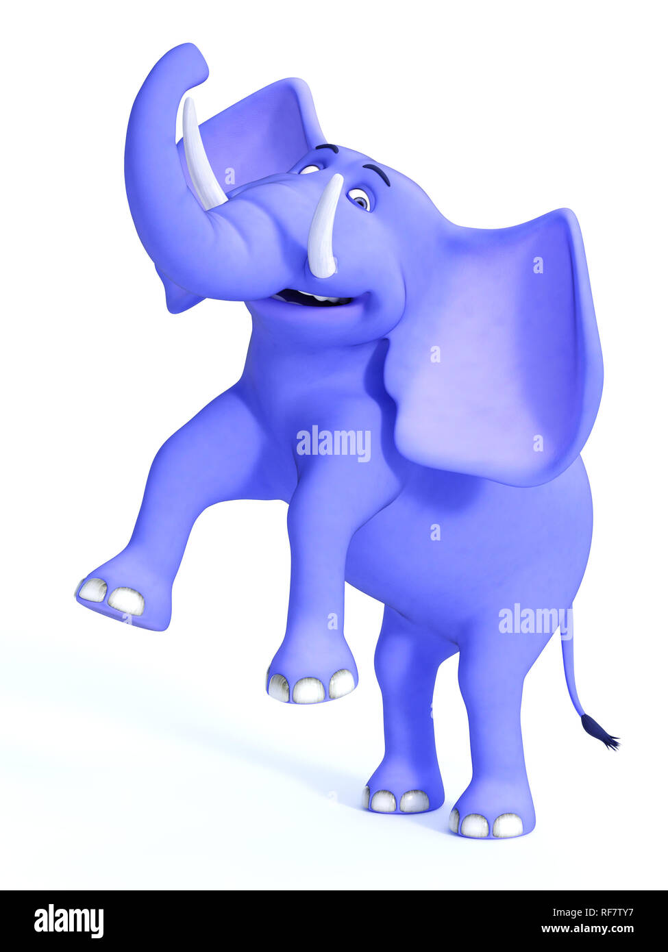 A cute blue cartoon elephant smiling and looking happy while standing ...