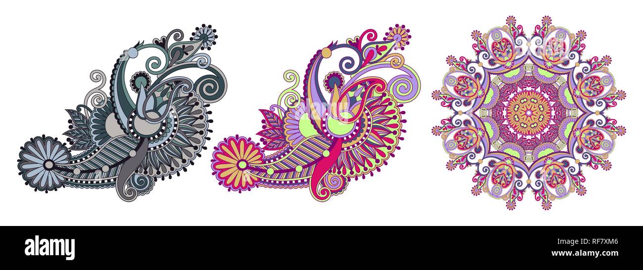 set of original hand draw line art ornate flower Stock Vector Image ...