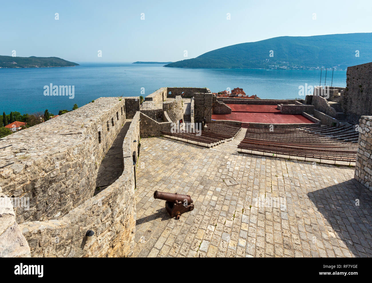 Forte Mare castle summer view and Bay of Kotor (Herceg Novi, Montenegro ...
