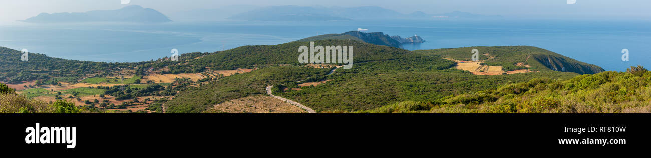 South cape of Lefkas island and lighthouse panorama (Lefkada, Greece ...