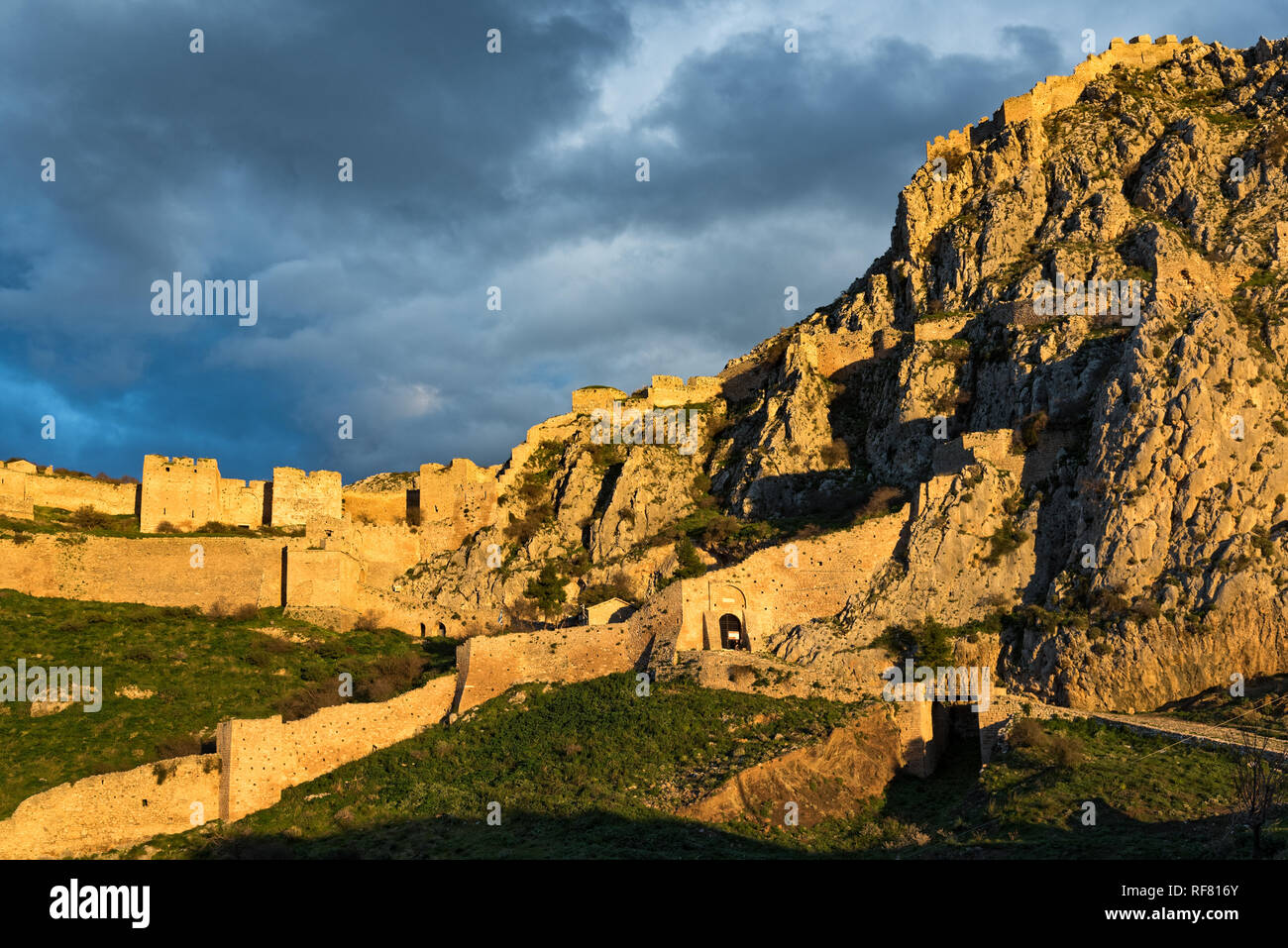 View of the archaeological site of Acrocorinth, the acropolis of ...