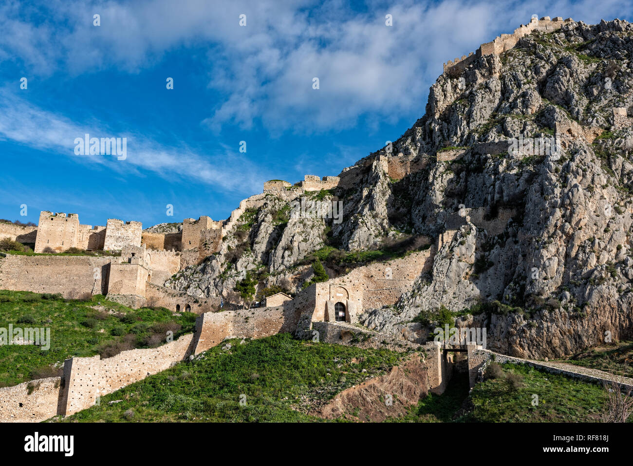 View of the archaeological site of Acrocorinth, the acropolis of ...