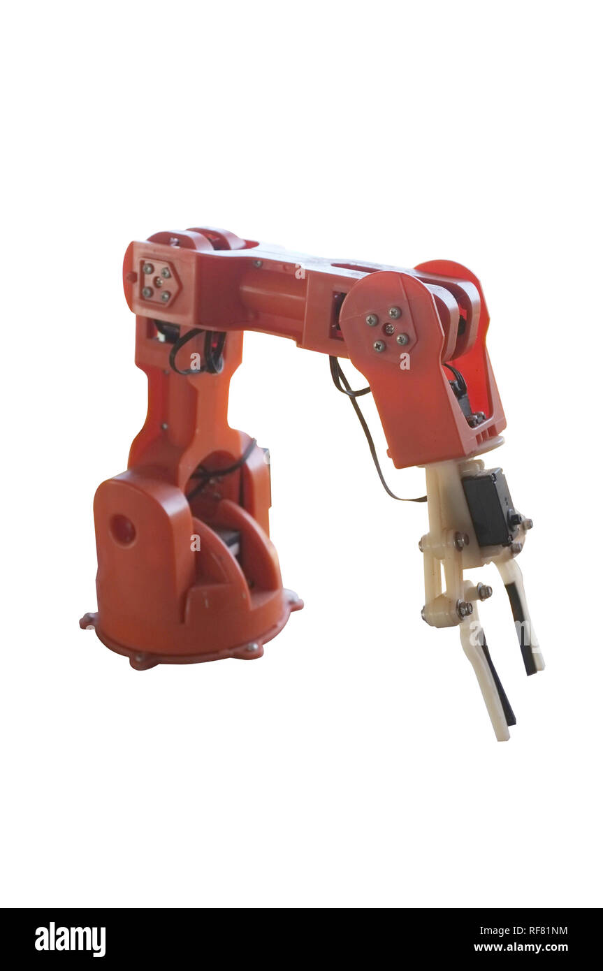 industry robotic arm on white background Stock Photo - Alamy