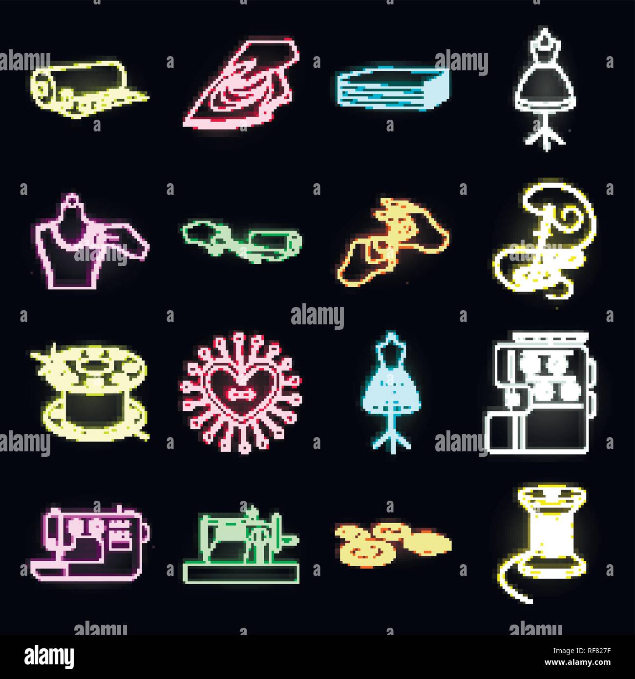 Atelier and equipment neon icons in set collection for design. Sewing ...