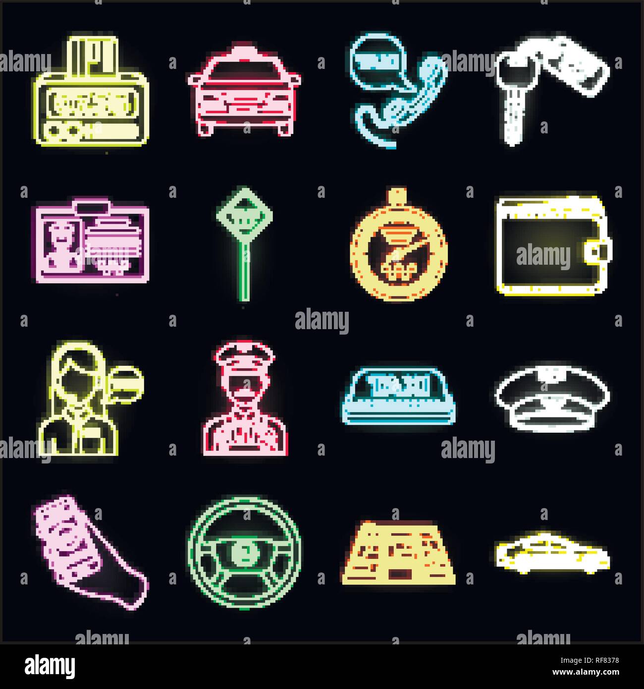 Taxi service neon icons in set collection for design. Taxi driver and ...