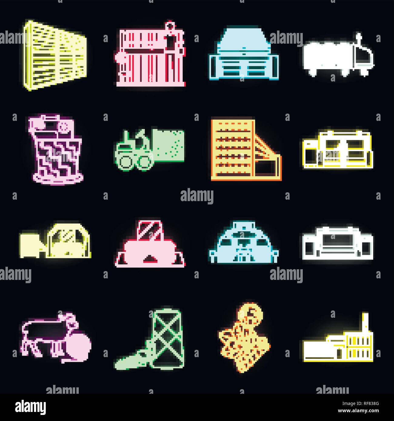 Textile industry neon icons in set collection for design.Textile ...