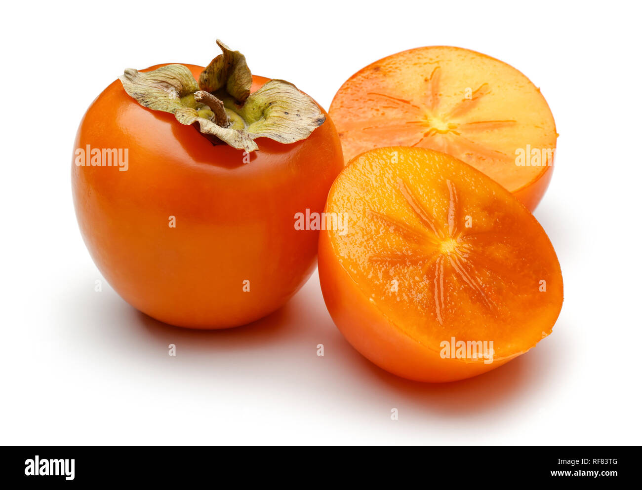 Whole and sliced persimmon fruit isolated on white background Stock ...