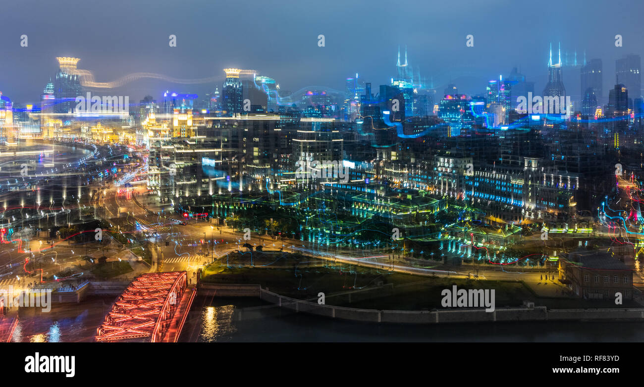 Blurred city lights and office buildings, shanghai china Stock Photo ...