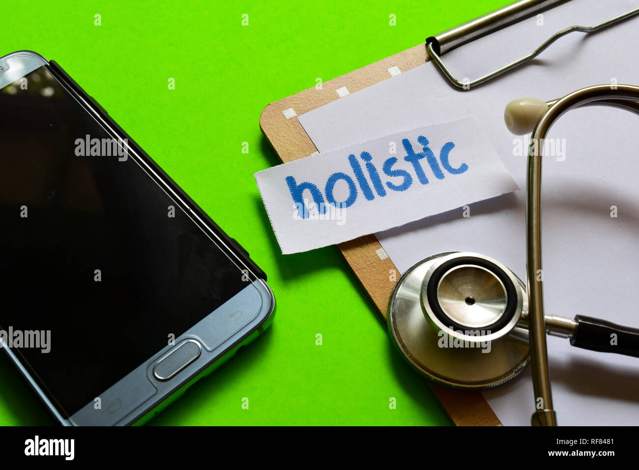Holistic on healthcare concept inspiration with green background Stock ...