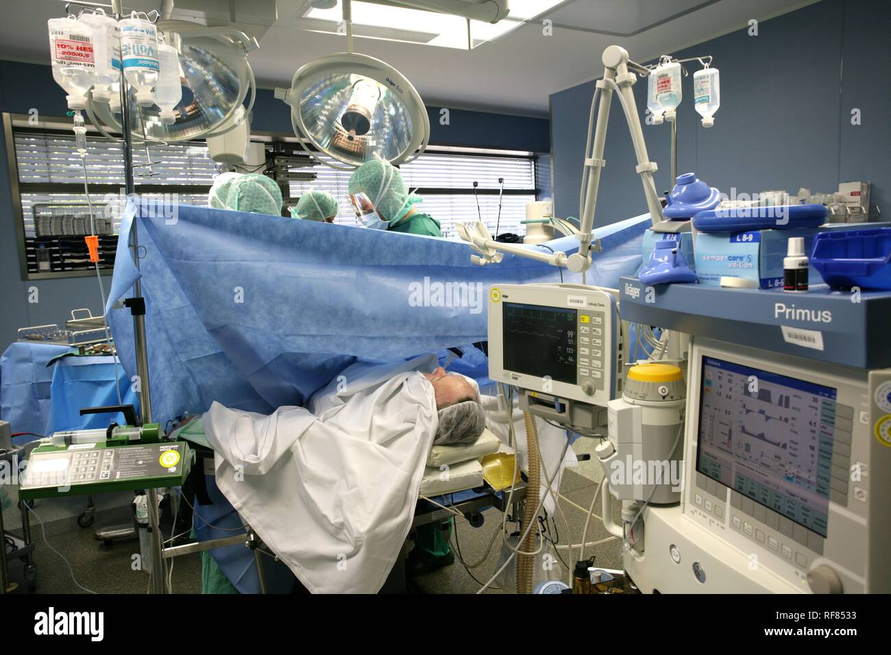 Patient during operation, artificial respiration, monitoring of vital ...