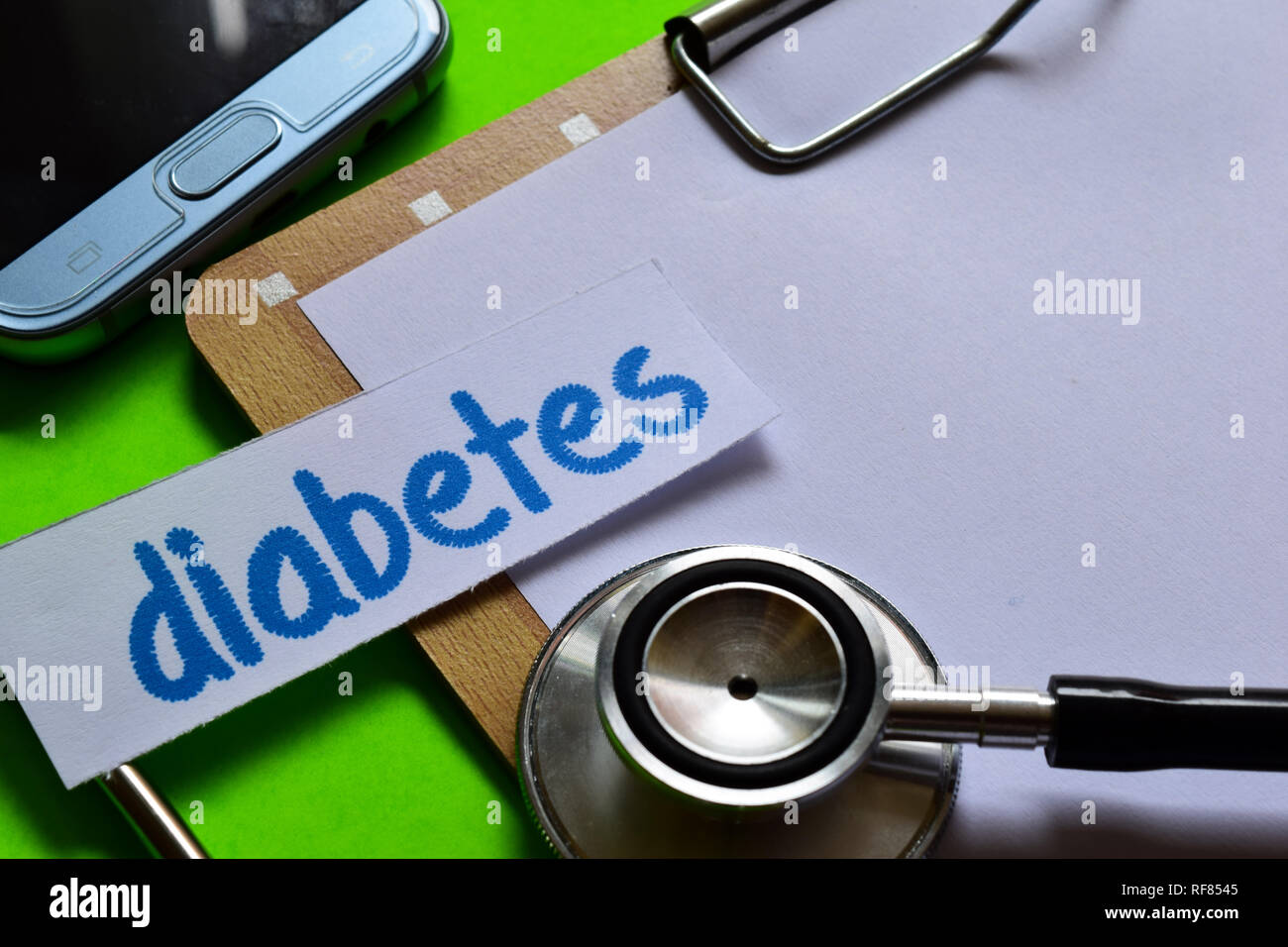 Diabetes on healthcare concept inspiration with green background Stock ...