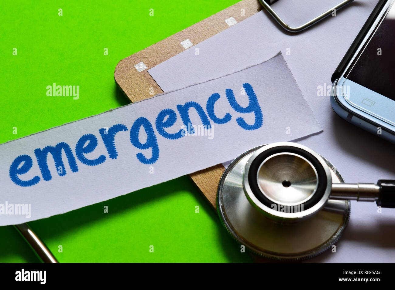 Emergency on healthcare concept inspiration with green background Stock ...