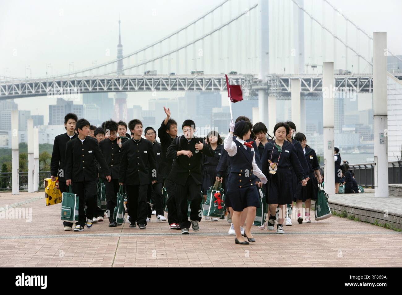 School class excursion to Odaiba, Rainbow-Bridge, Tokyo, Japan, Asia ...