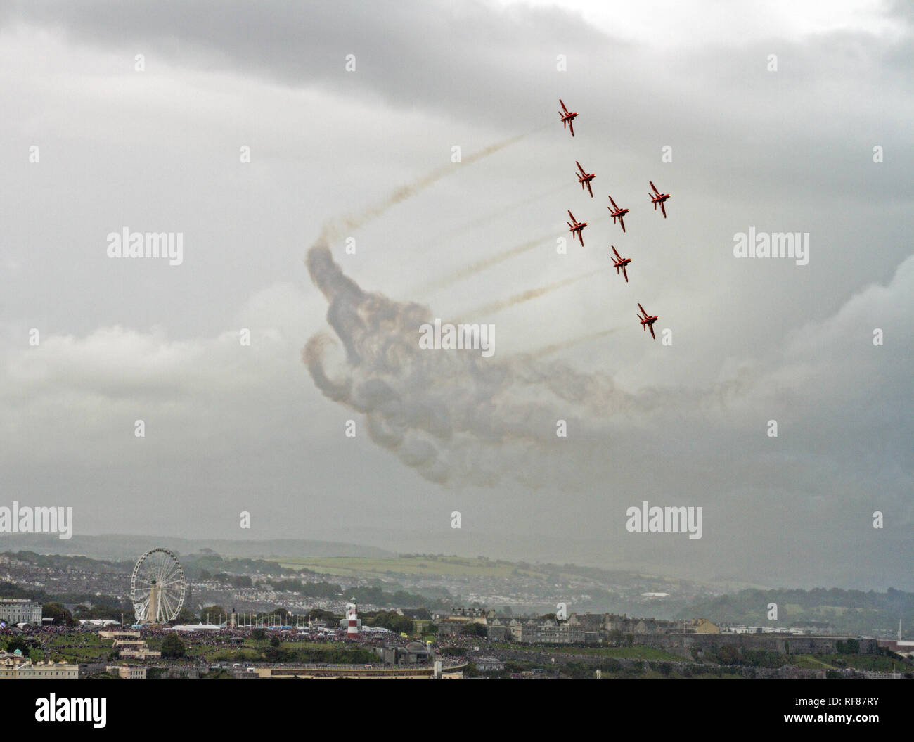 Red Arrows display team; Plymouth Hoe; Armed Forces Day Stock Photo - Alamy