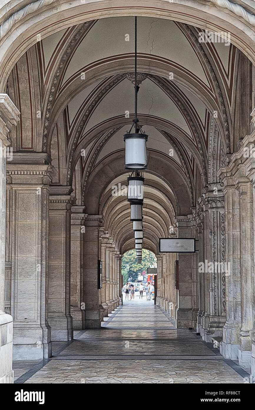 Arched colonnade of Vienna City Hall Entrance Hall Stock Photo - Alamy