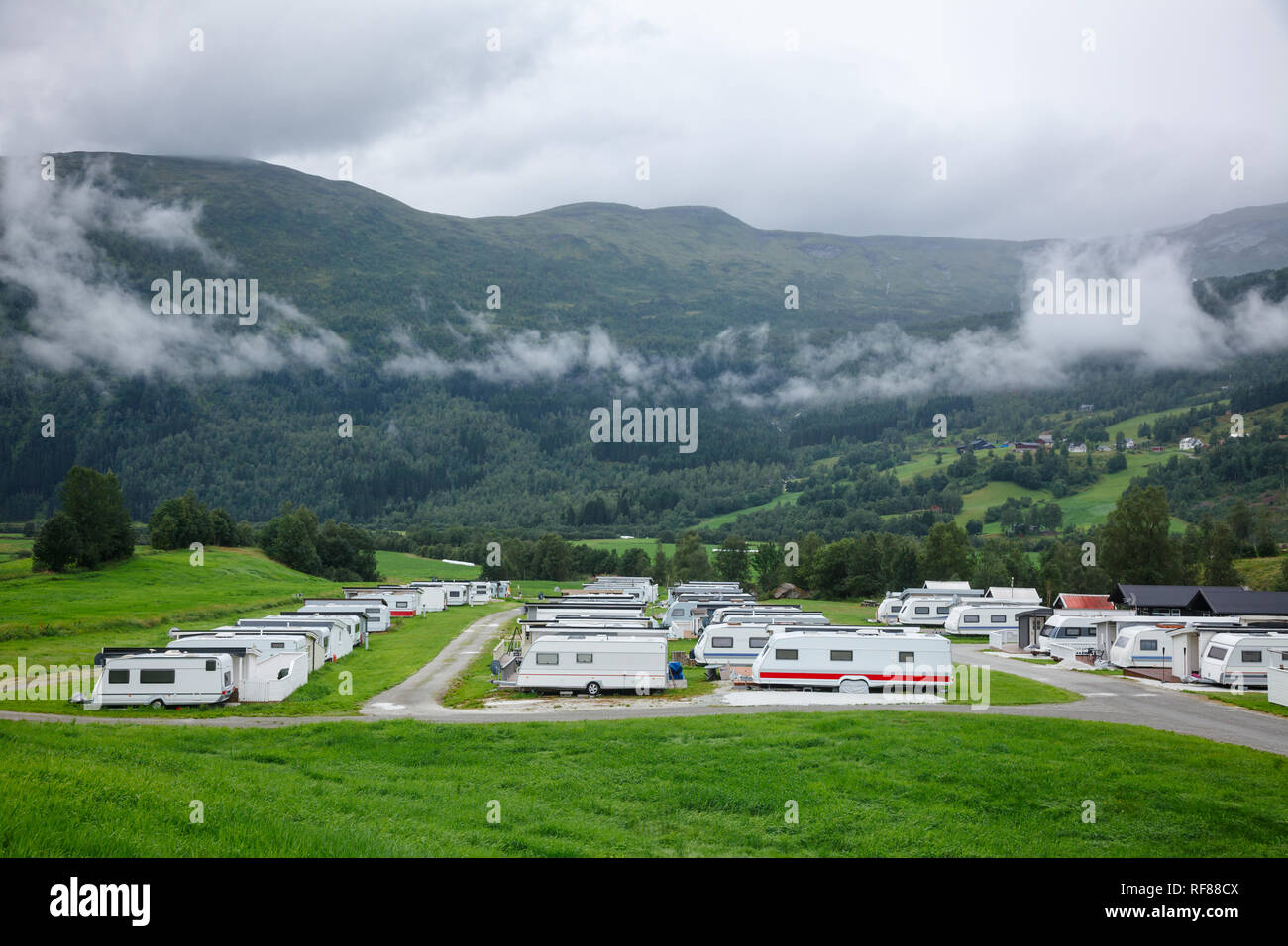 Camper trailers and cabins at holiday park in Norway Scandinavia ...