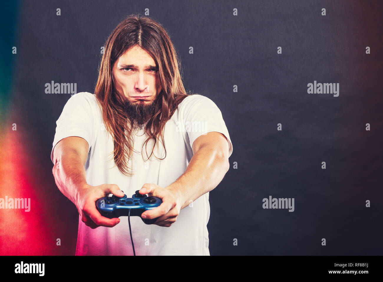 Addiction effects concept. Young unhappy depressed man with pad ...