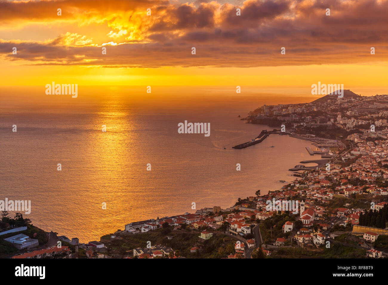 Funchal madeira Funchal skyline at sunset looking across the bay port ...