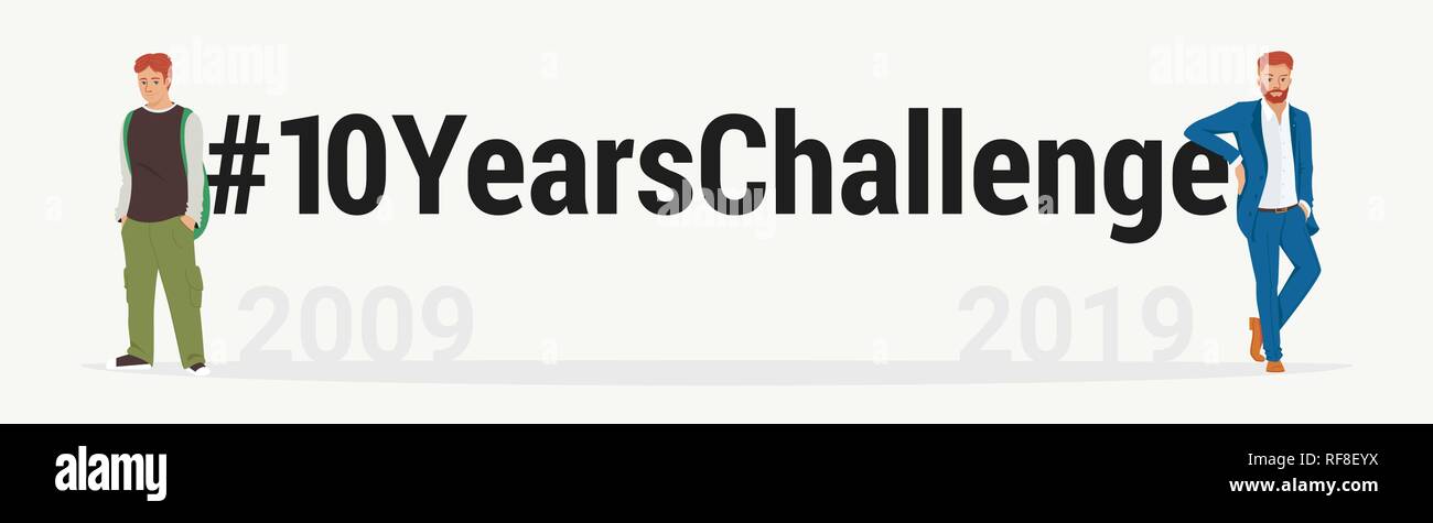 Hashtag 10 years challenge long landscape design. Concept flat vector ...
