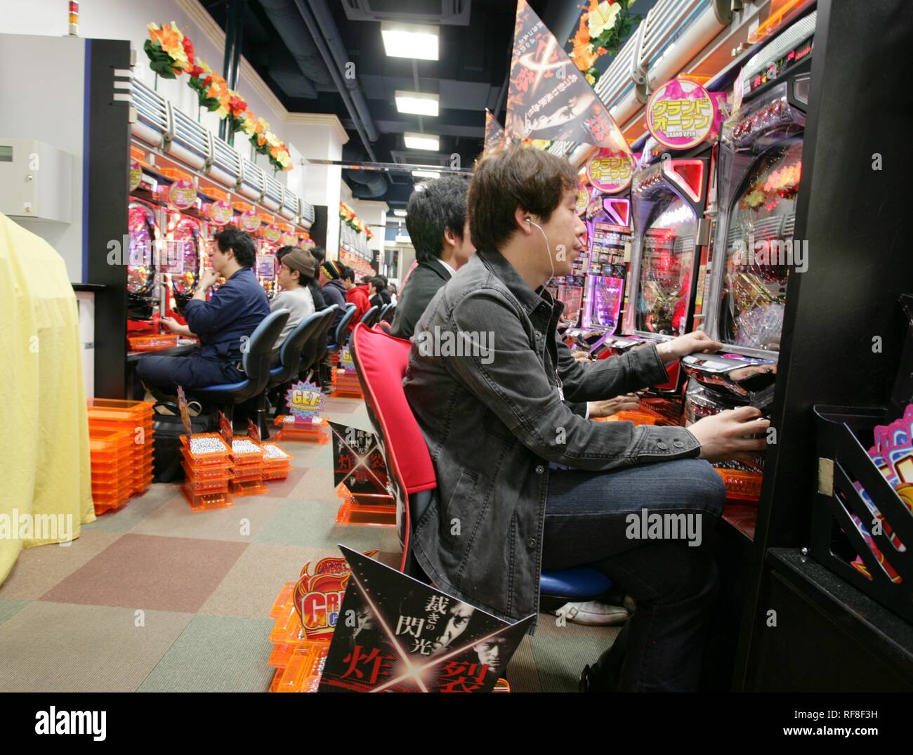Japan, Tokyo: Pachinko game arcade, a kind of vertical pinball game ...
