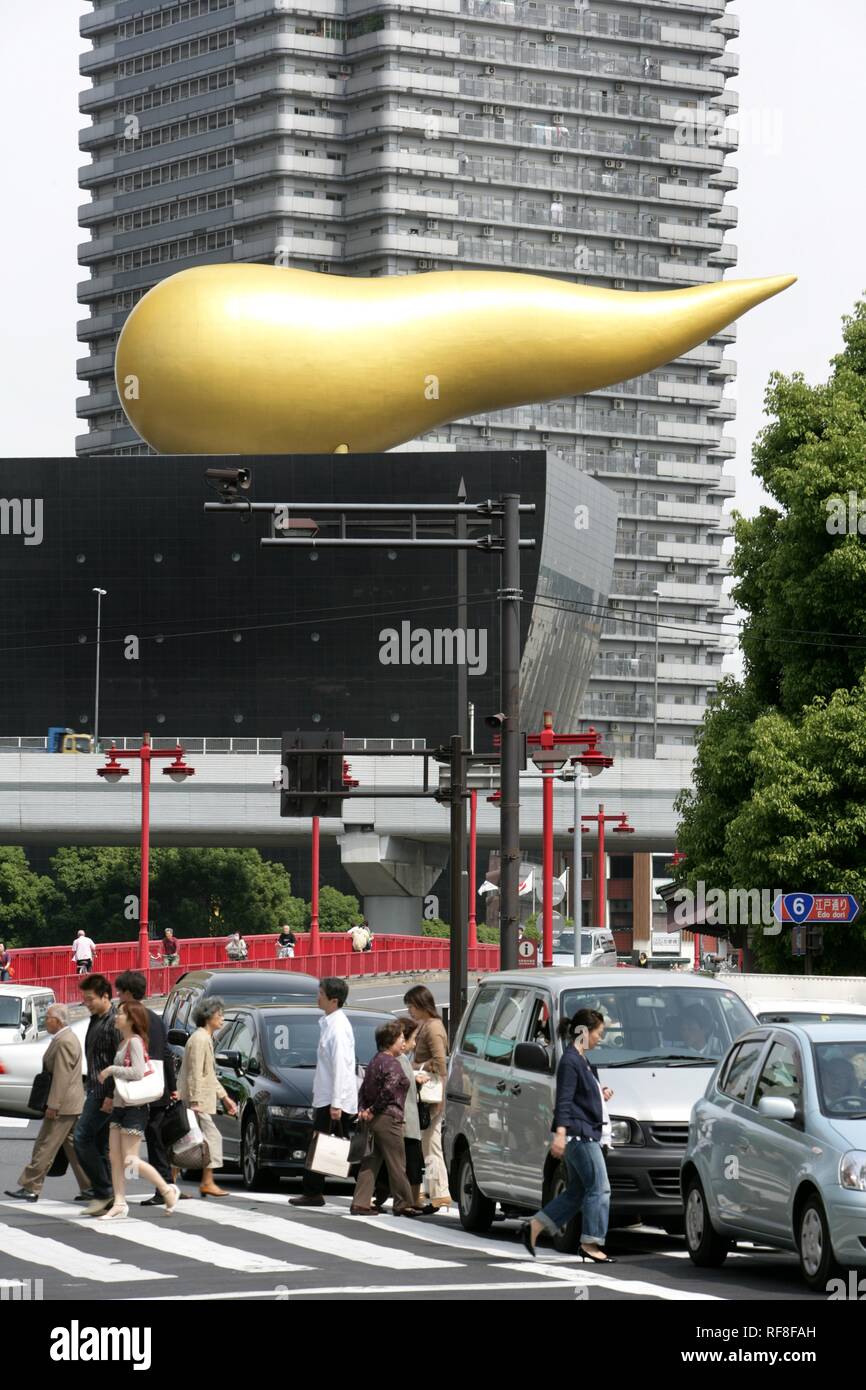 Japan, Tokyo: Asahi Brewery in Asakusa. Piece of art by French designer ...
