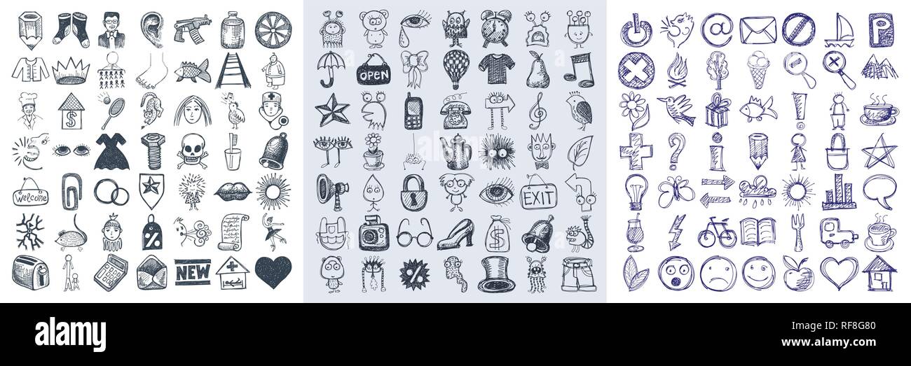 set of 147 hand draw web doodle icon Stock Vector Image & Art - Alamy