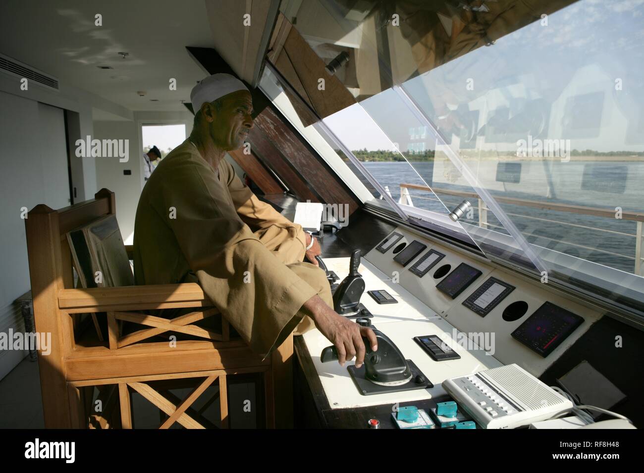 Helmsman, Nile cruise with the new cruise ship "Zahra, " Egypt, Africa ...