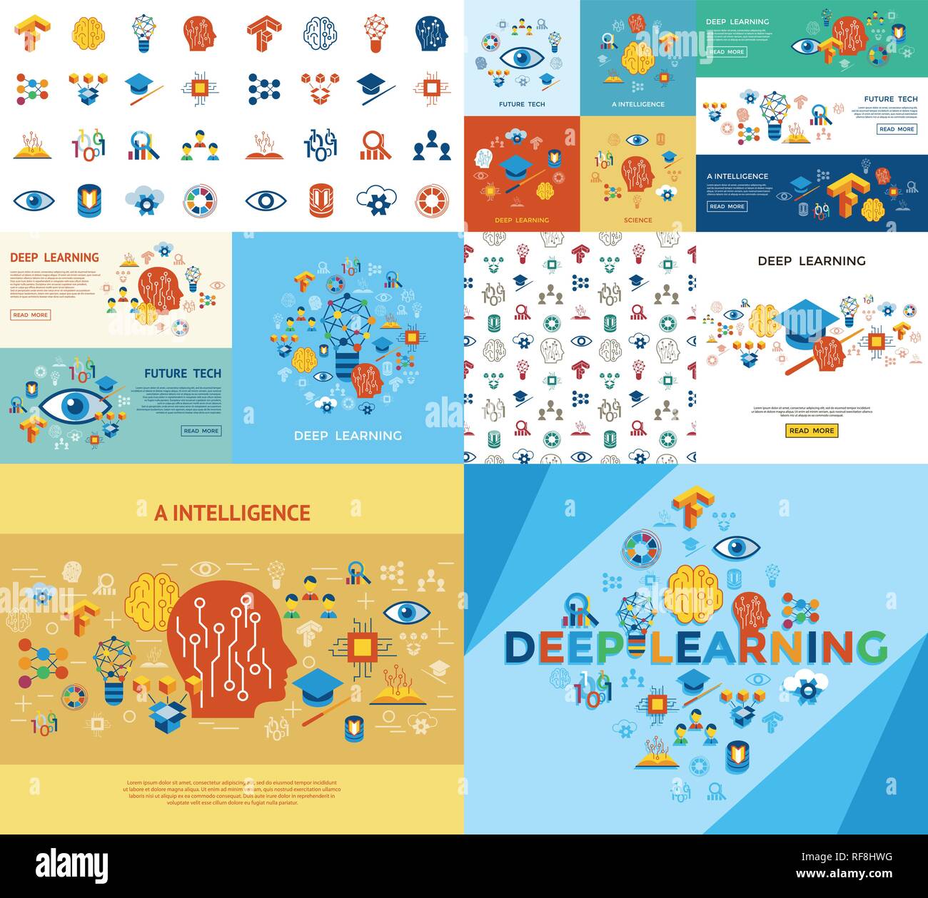 Digital Vector Deep Structured Learning And Artificial Intelligence Icon Set Stock Vector Image