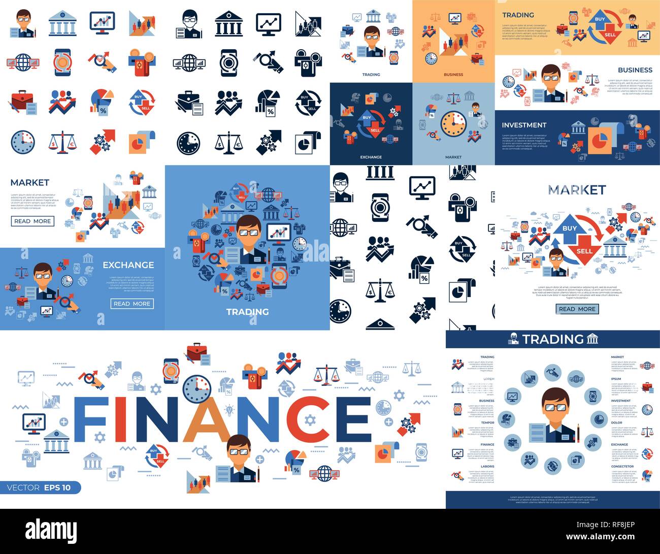 Digital vector financial trading market exchange simple icons set ...