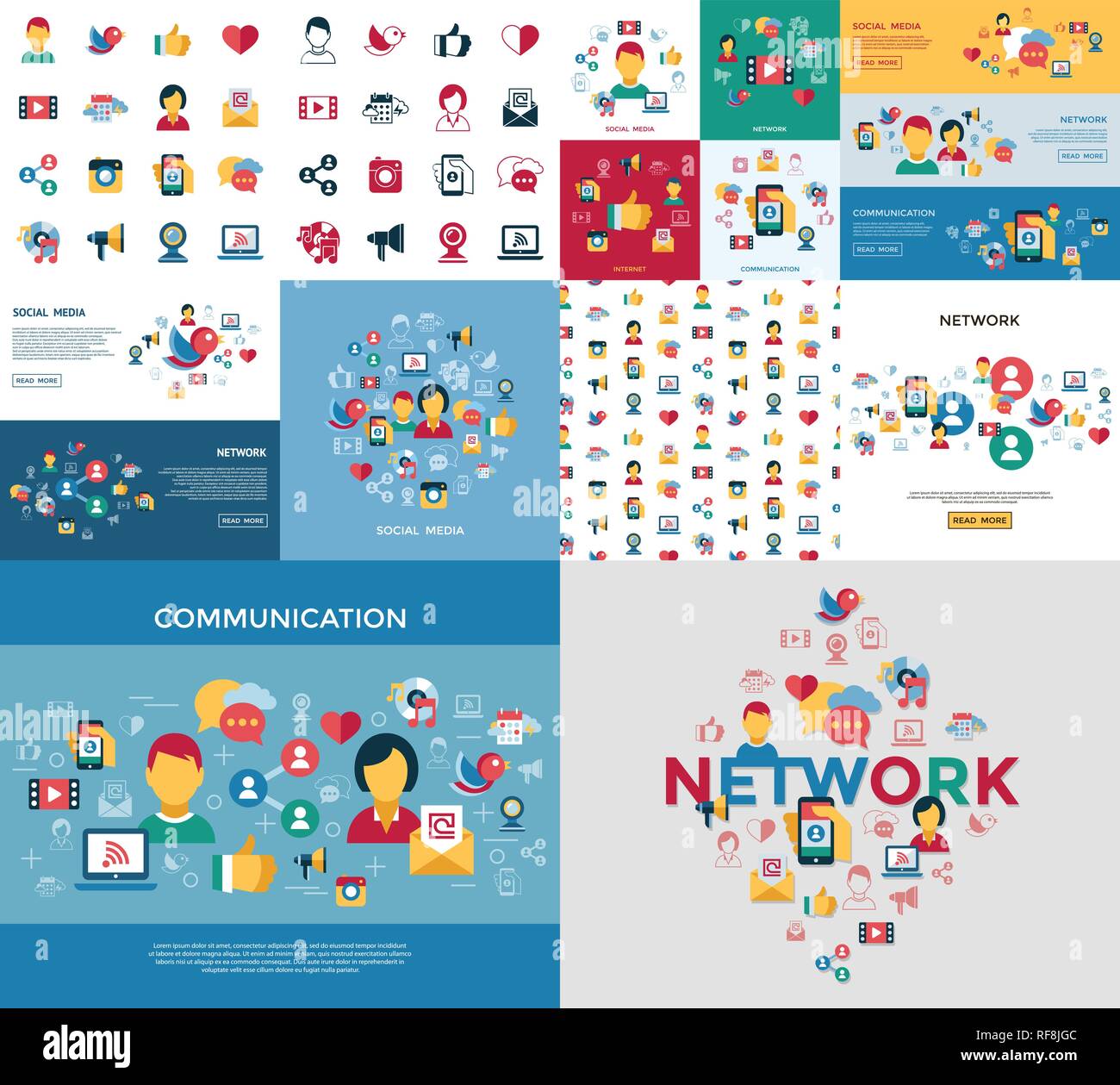 Digital vector social media and communication network icon set Stock ...