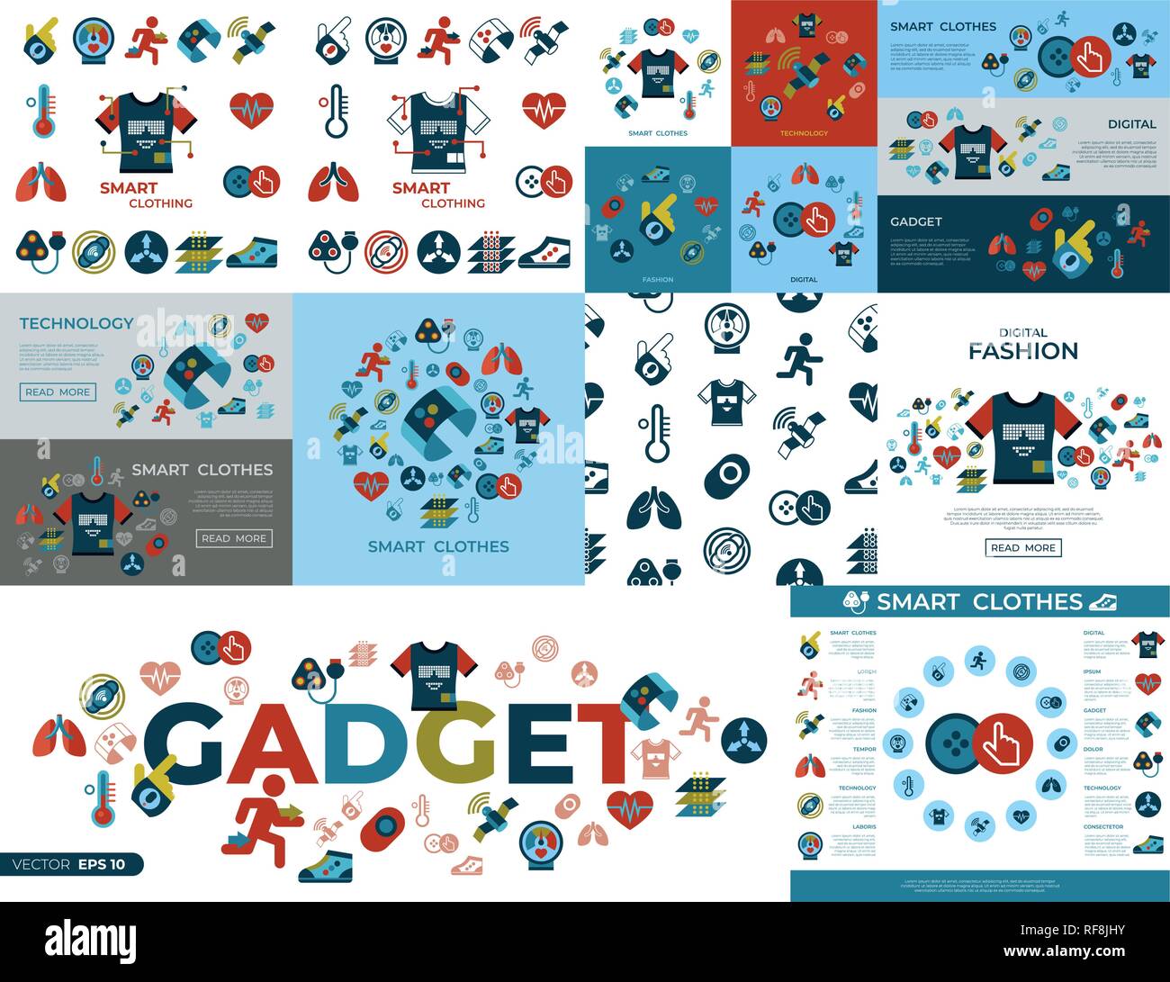 Digital vector smart clothes fashion gadget technology icons set ...