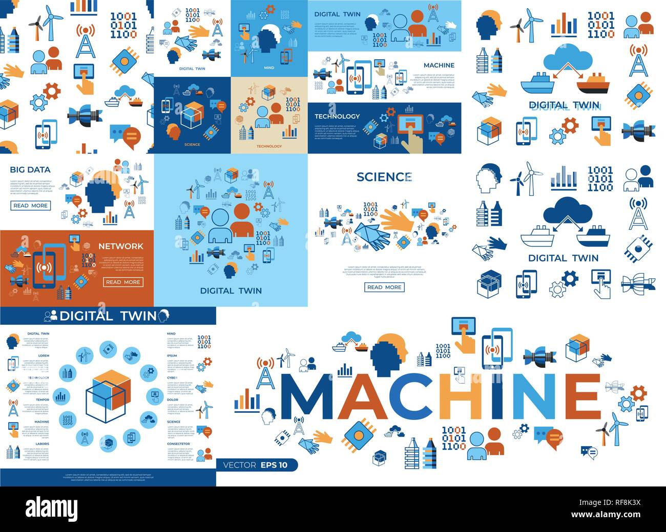 Digital vector digital tween assistant technology icons set ...