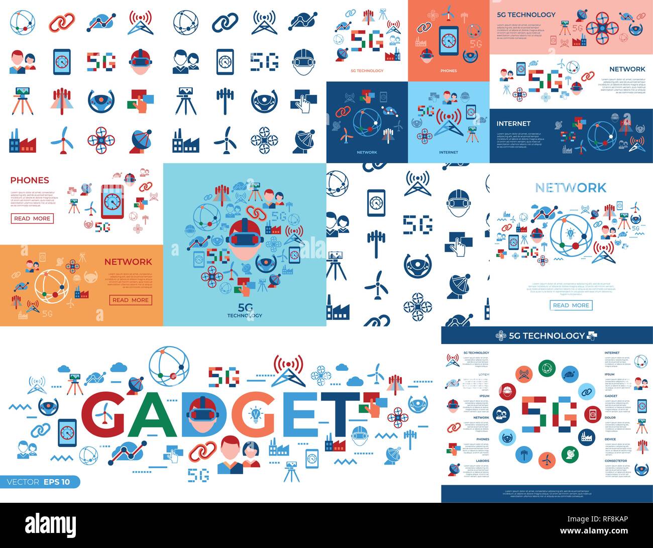 Digital vector mobile technology simple icons set collection flat style ...