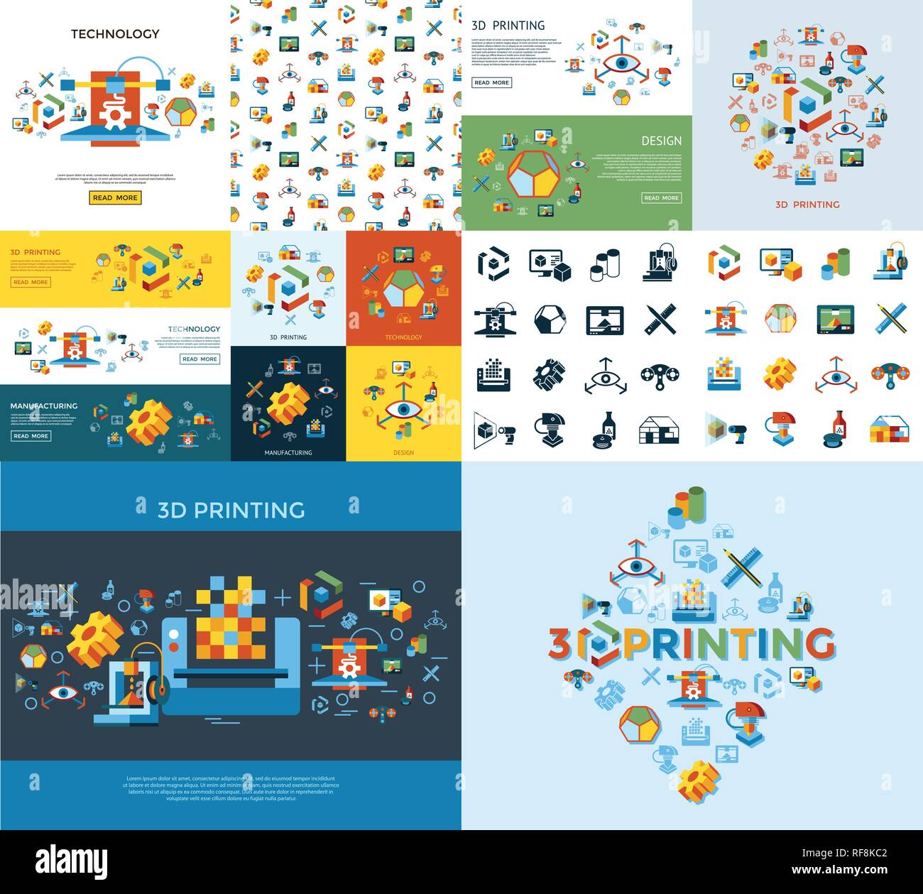 Digital vector 3d printing manufacturing technology icon set Stock ...