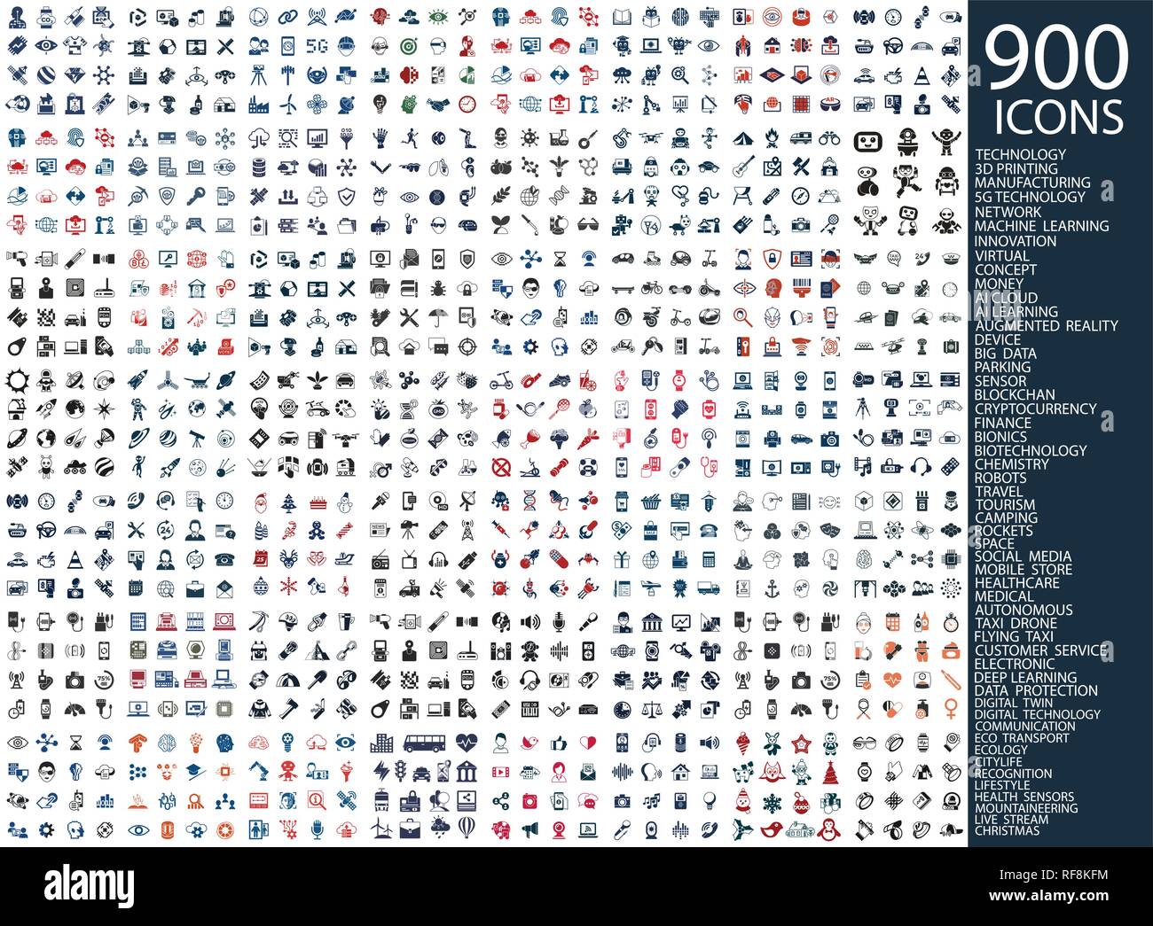 Digital vector 900 simple icons set collection flat style Stock Vector ...