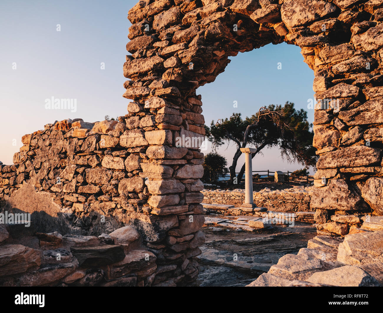 Ruins of Aliki stone quarry and marble port on the island of Thasos ...