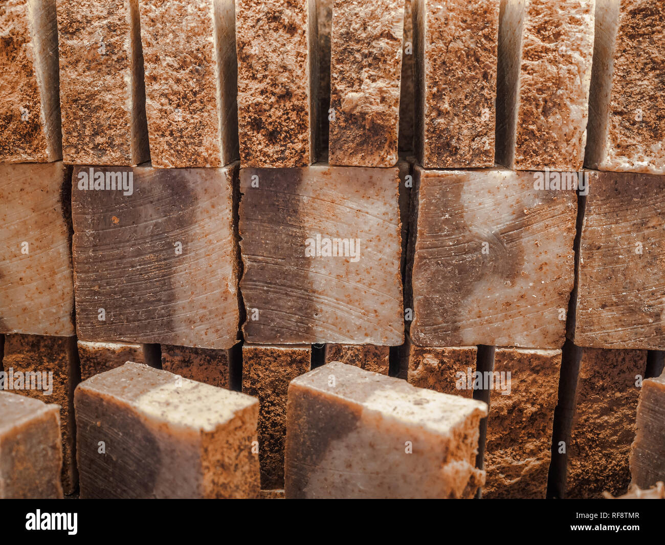 Bars of soap on a shop window. Cedar soap with natural cedar oil and ...
