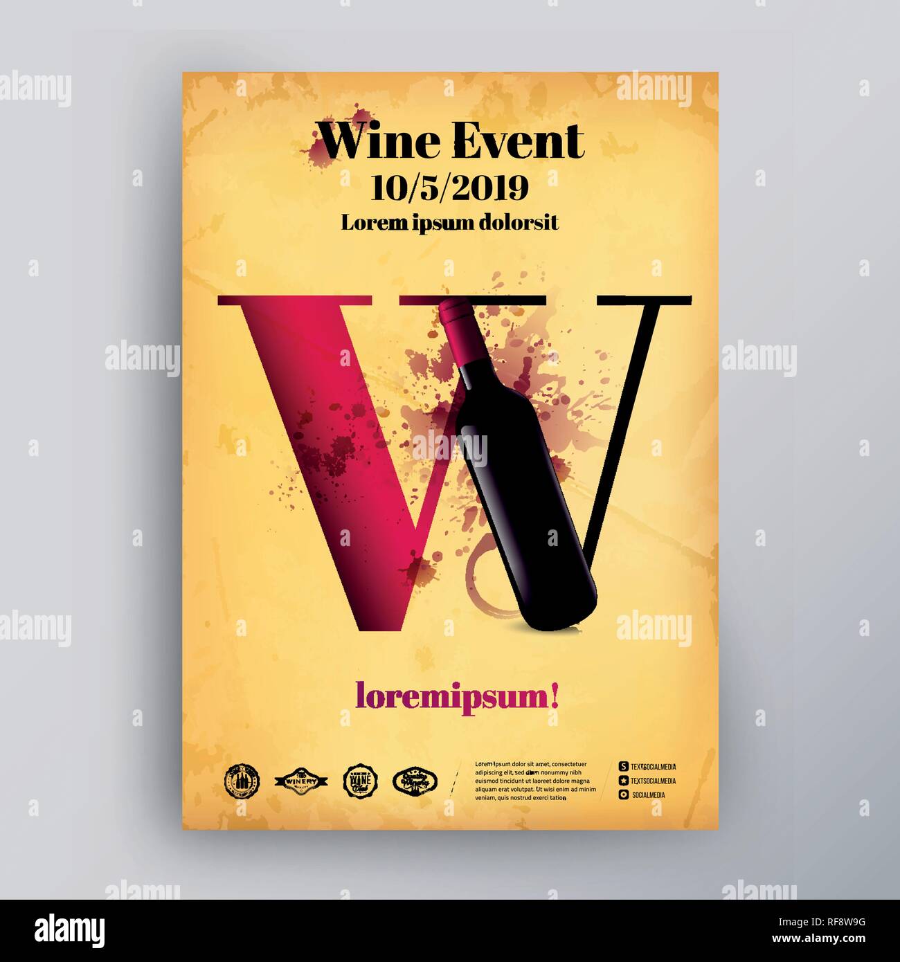 Poster or brochure design template. Wine letter concept and wine bottle ...