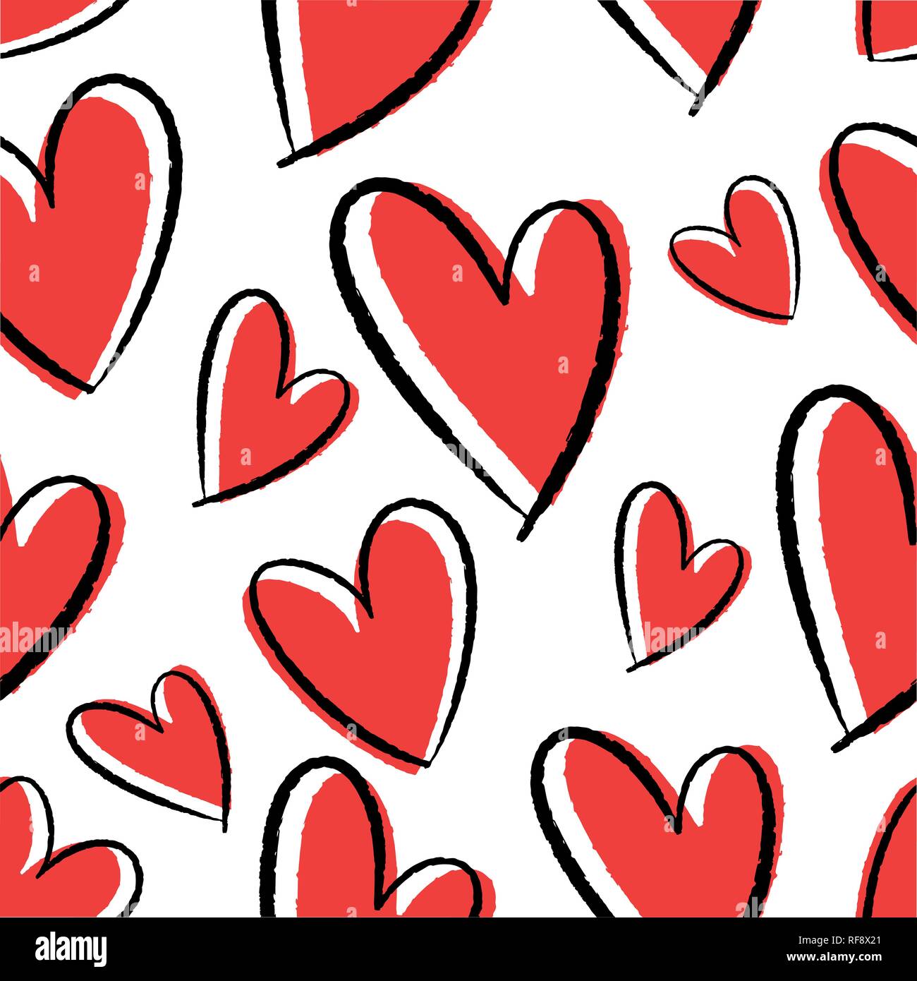 Seamless pattern of hand-drawn hearts. Background for cards, papers ...