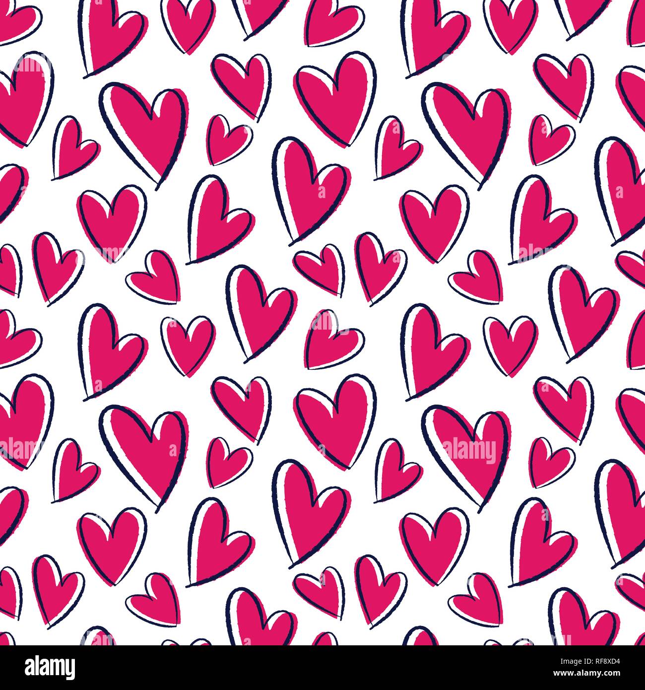 Seamless pattern of hand-drawn hearts. Background for cards, papers ...