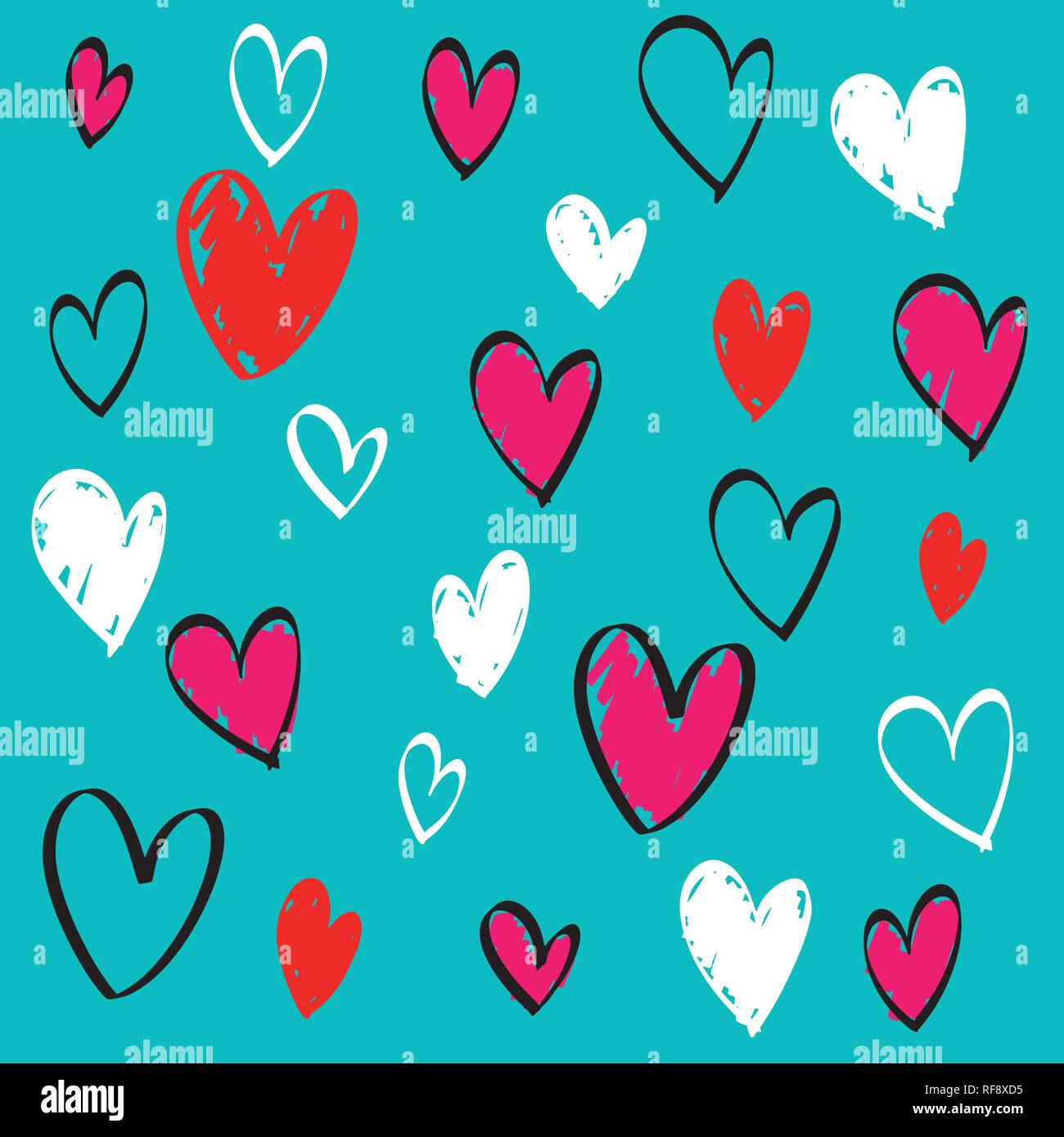 Collection of hand drawn hearts. Marker, brush and pencil. Fun and cool ...