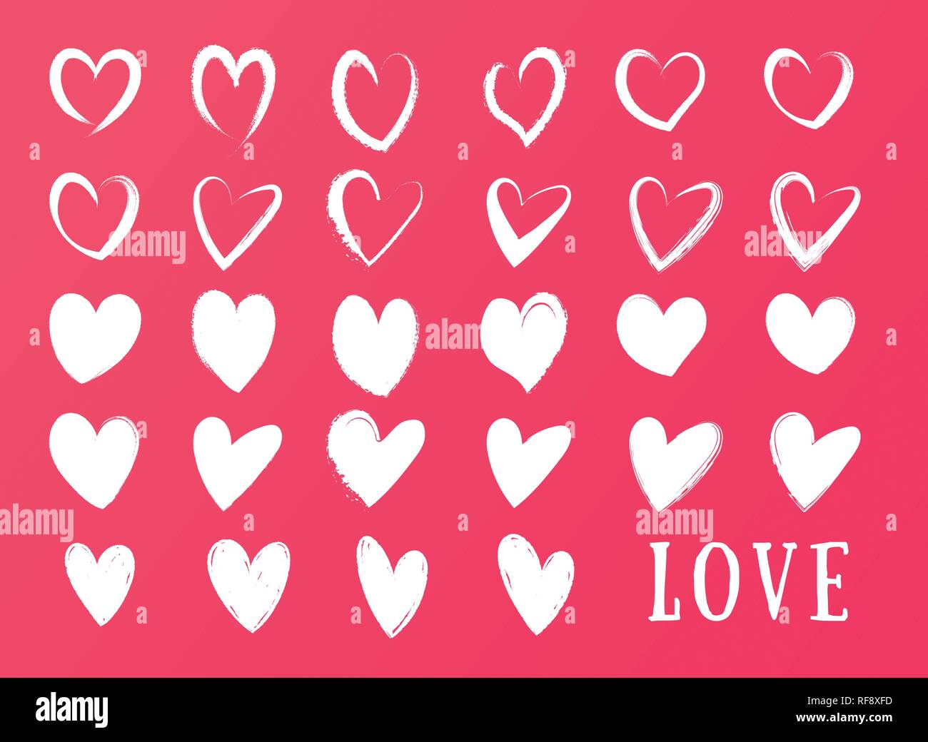 Drawing of hearts. Hearts with pencil strokes, brush or marker ...