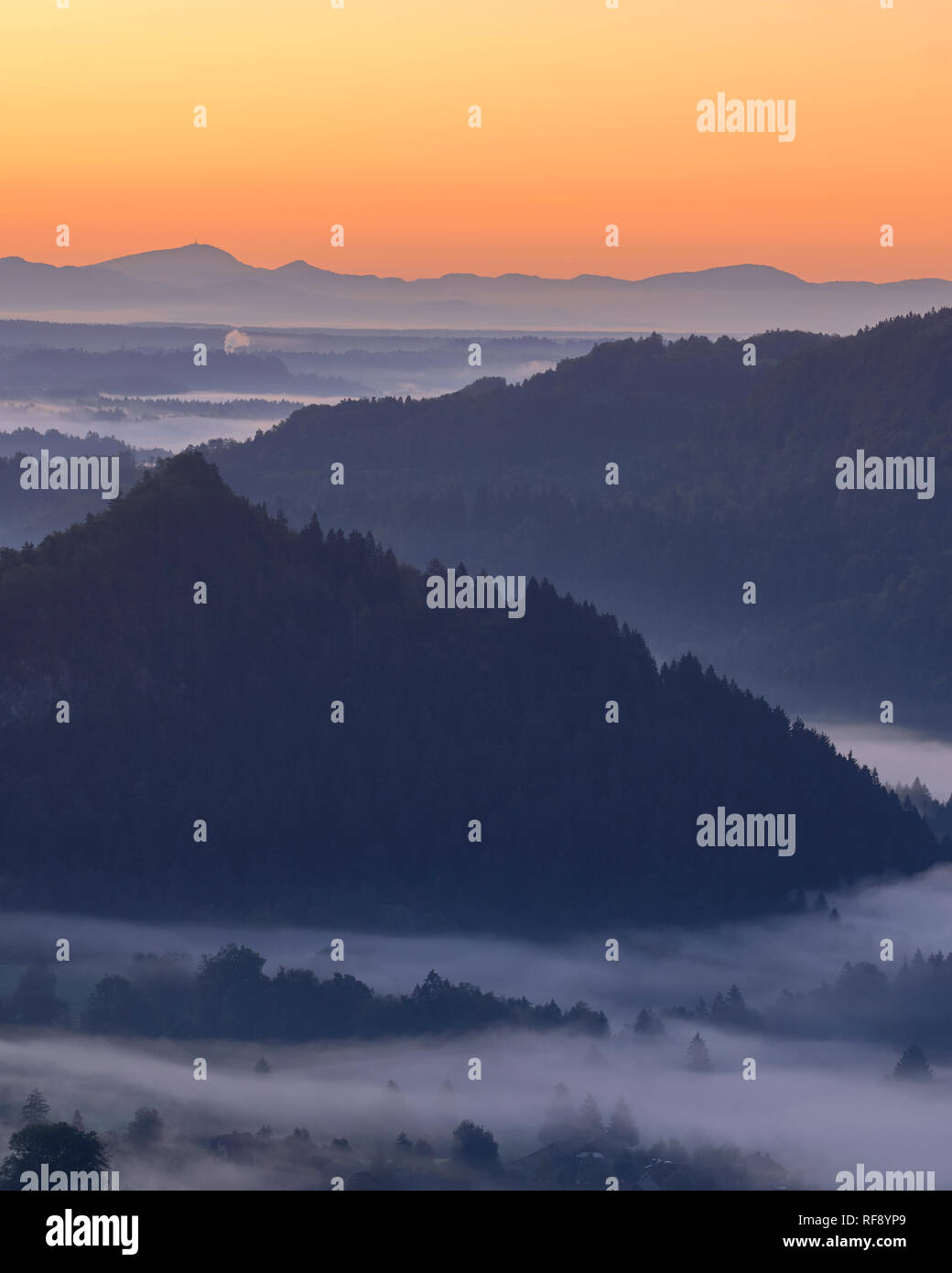 View over Selo and surrounding hills, near Bled, Gorenjska, Slovenia ...