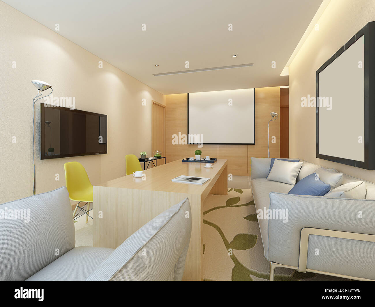 3d render modern working room Stock Photo - Alamy